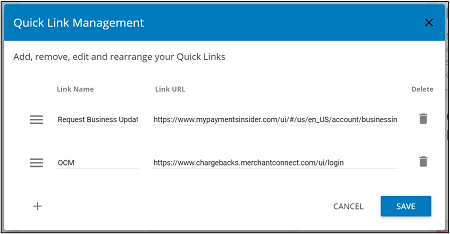Managing Quick Links in Payments Insider